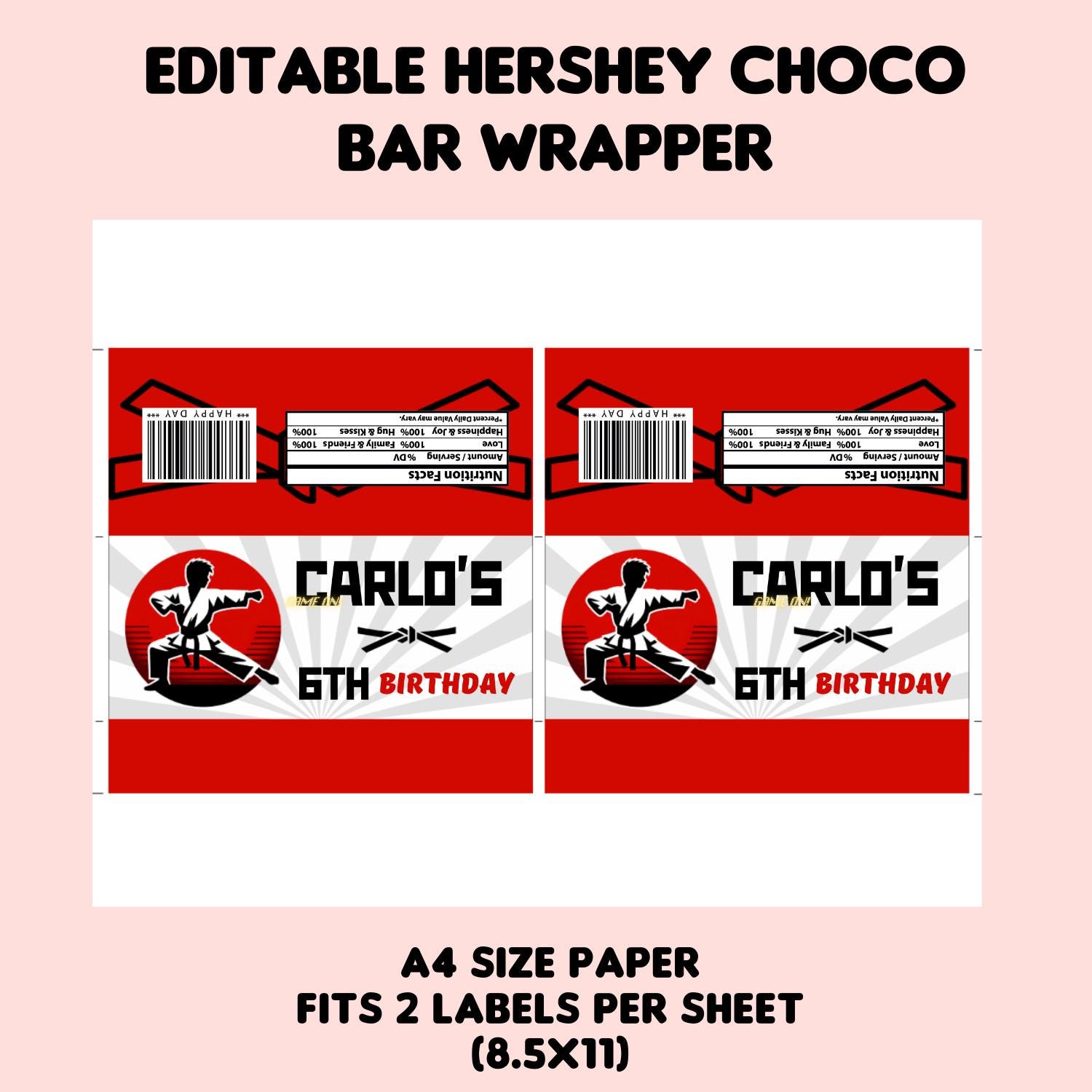 Editable Karate Birthday Party Candy Bar Wrappers Martial Arts Birthday ...