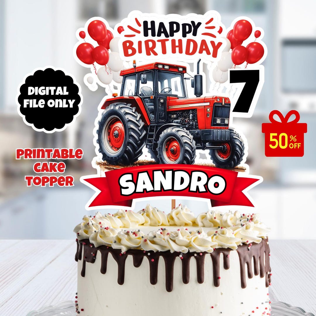 Personalized Red Tractor Cake Topper, Tractor Cake Decoration ...