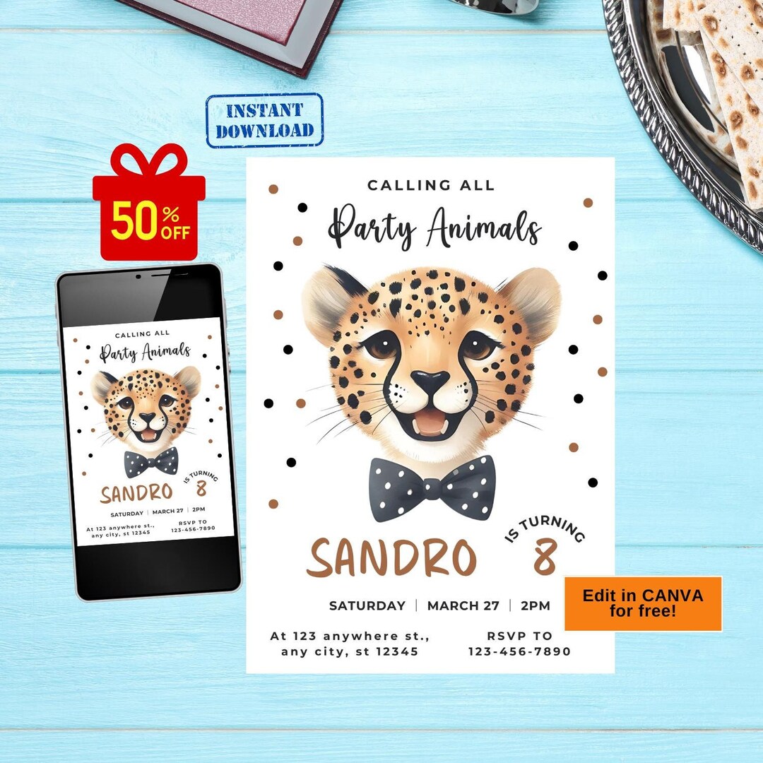 Cheetah Birthday Invitation, Cheetah Invitation, Cheetah Party ...