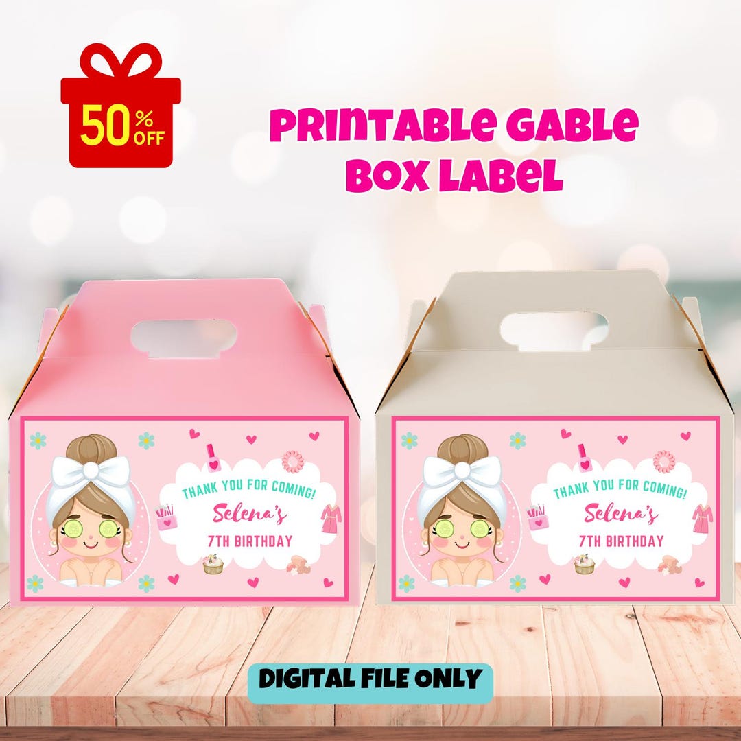 Spa Party Gable Box Label Girl Make up Slumber Party Favors Pamper ...