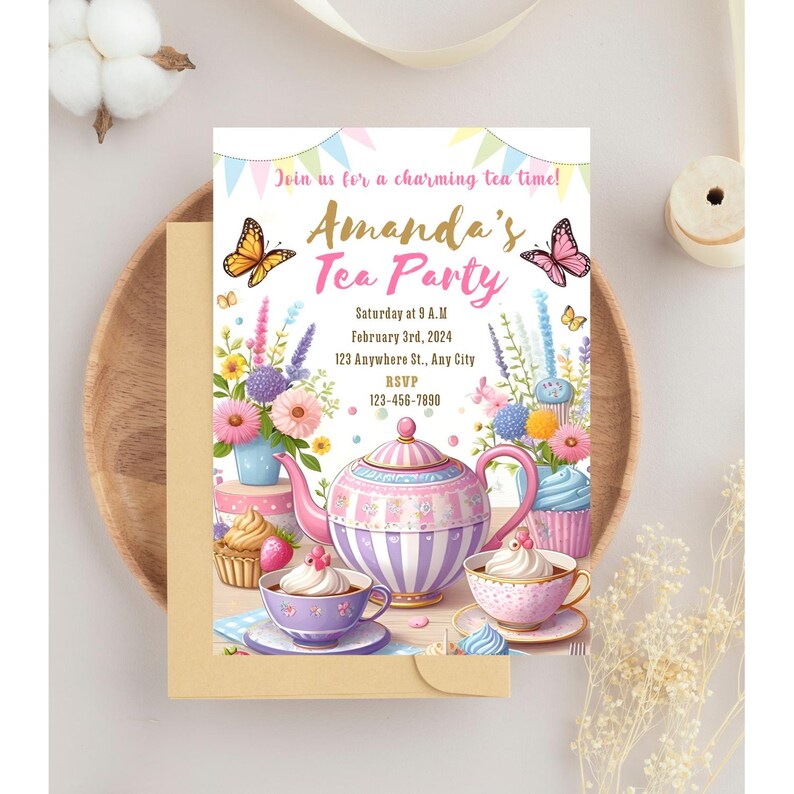 Tea Party Invitation, Editable Tea Party Invitation, Digital Tea Party ...