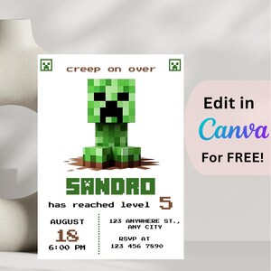 Minecrafter Birthday Invitation, Minecrafter Party, Creeper Invite ...