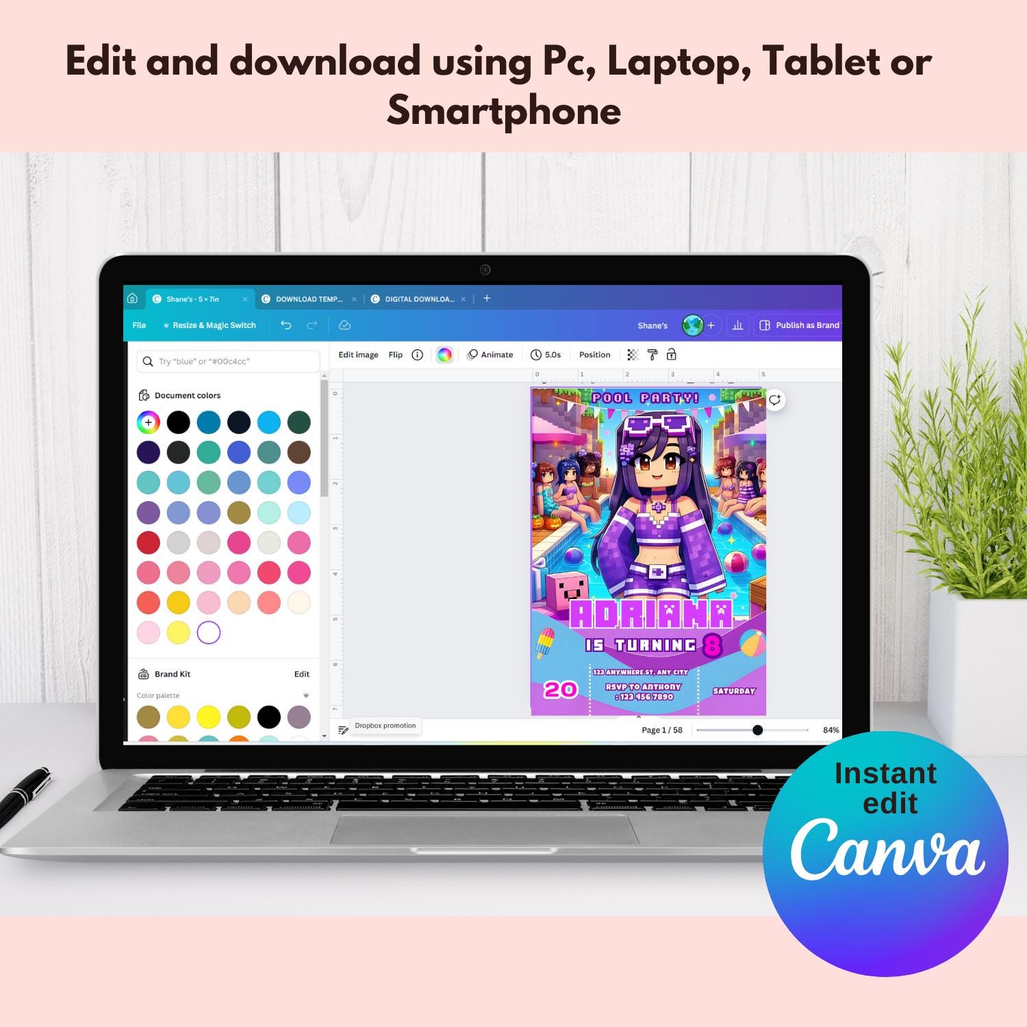 Aphmau Birthday Invitation, Minecrafter Pool Party, Aphmau Pool Party ...