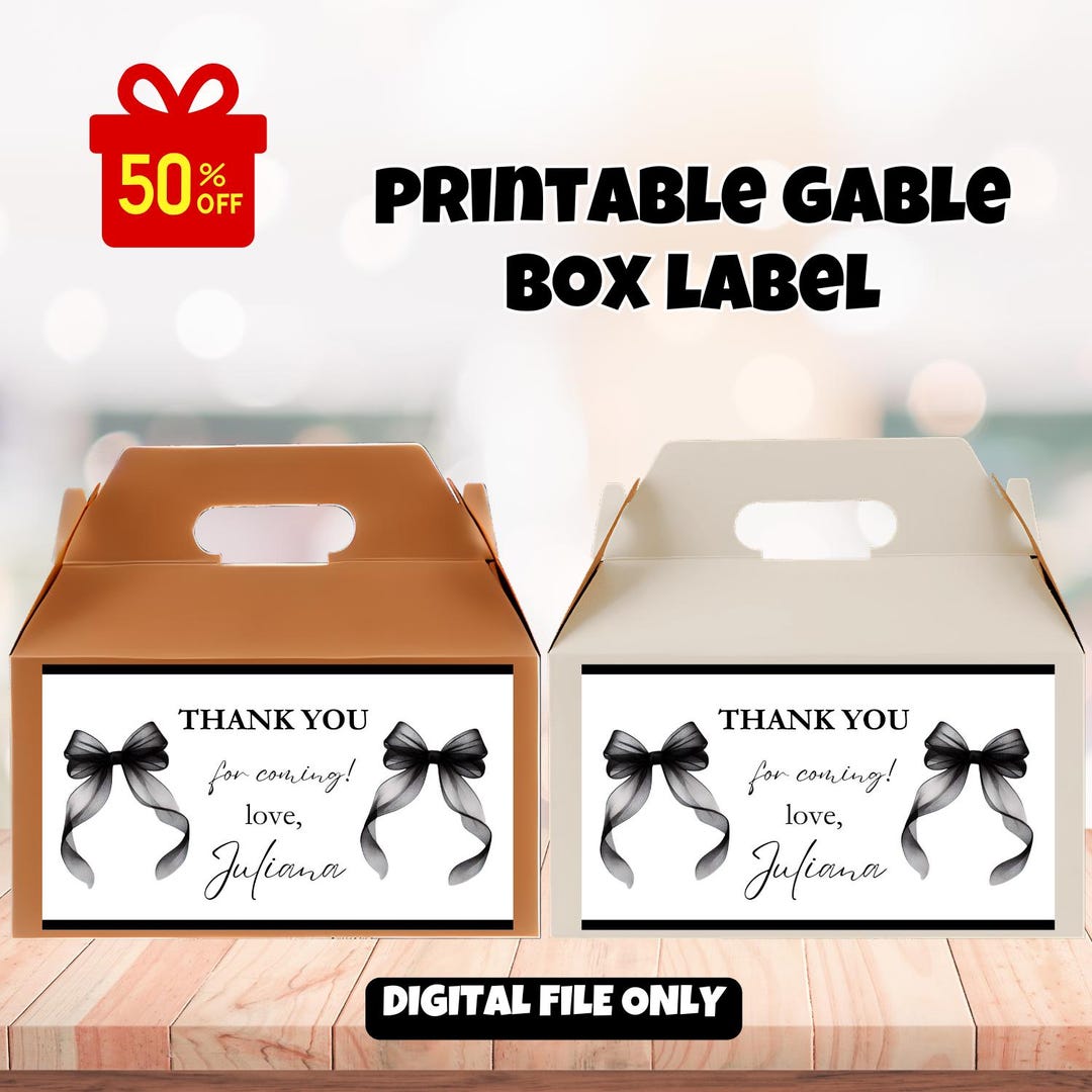 Black Bow Gable Box Label, Gable Gift Box Stickers | Black Coquette Bow ...