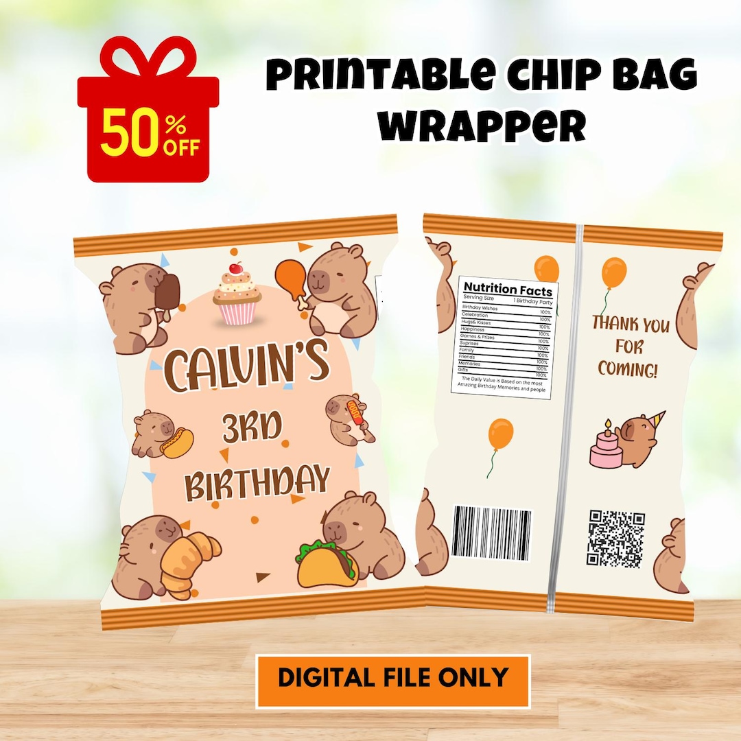 Editable Capybara Chip Bag Wrapper Template, Printable Capybara Potato ...
