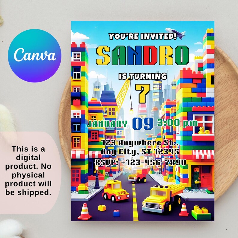 Building Blocks Birthday Invitation, Building Bricks Kids Birthday ...