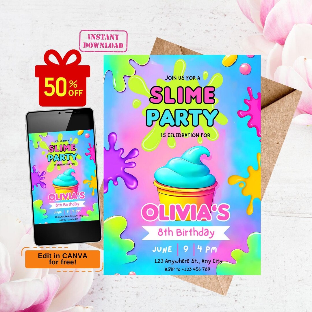 Slime Birthday Invitation, Slime Party Invitation, Slime Invitation ...
