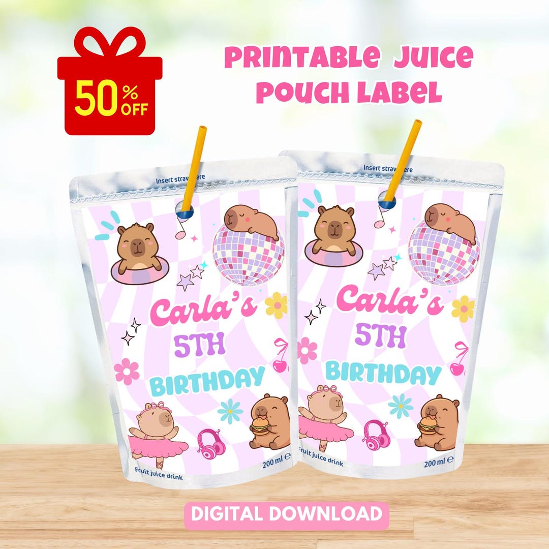 Capybara Juice Pouch Label Template, Printable Capybara Capri Sun Label ...