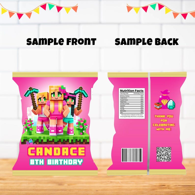 Minecrafter Girl Chip Bag Printable Template, Personalized Chip Bag ...