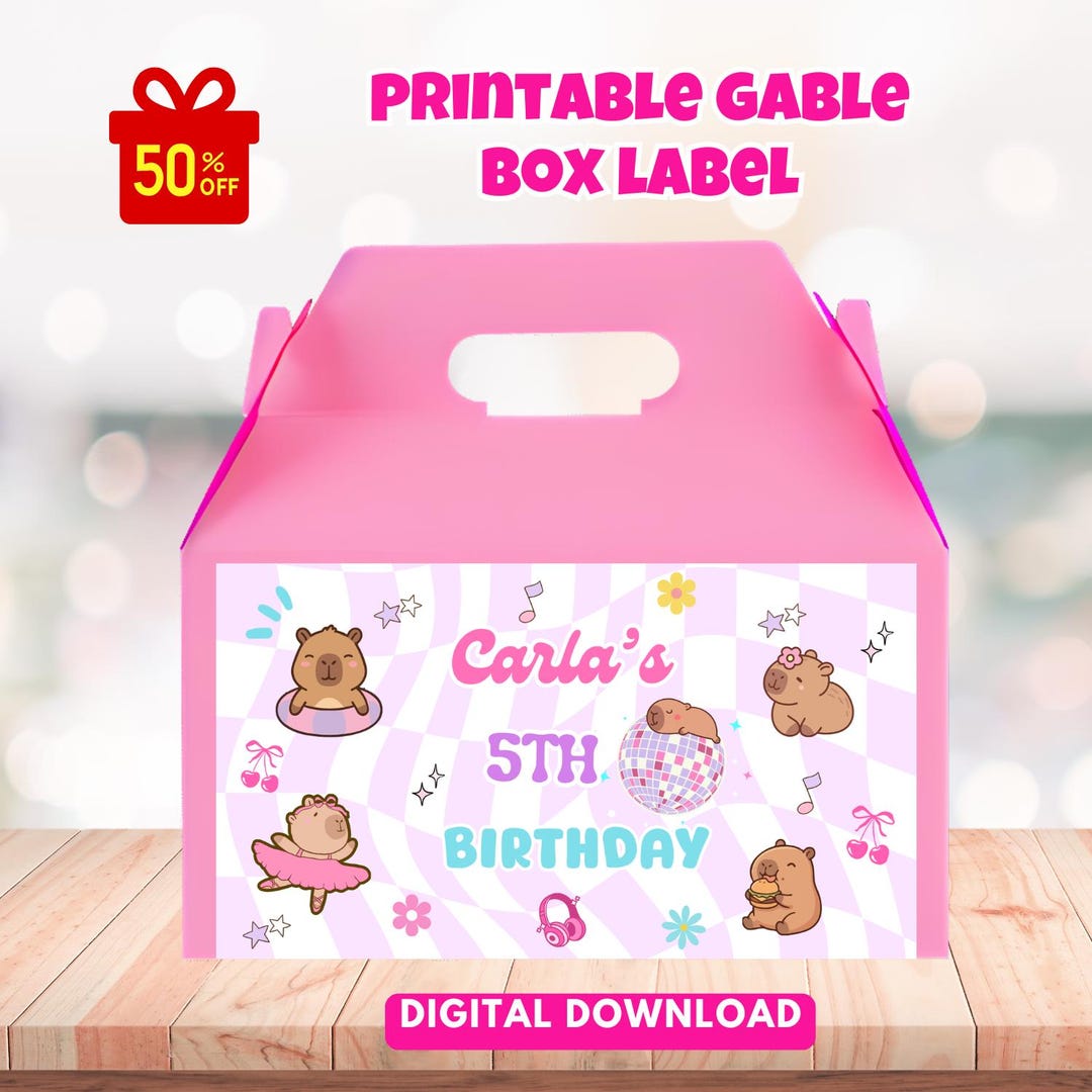 Capybara Gable Box Label Template, Printable Capybara Treat Box Label ...