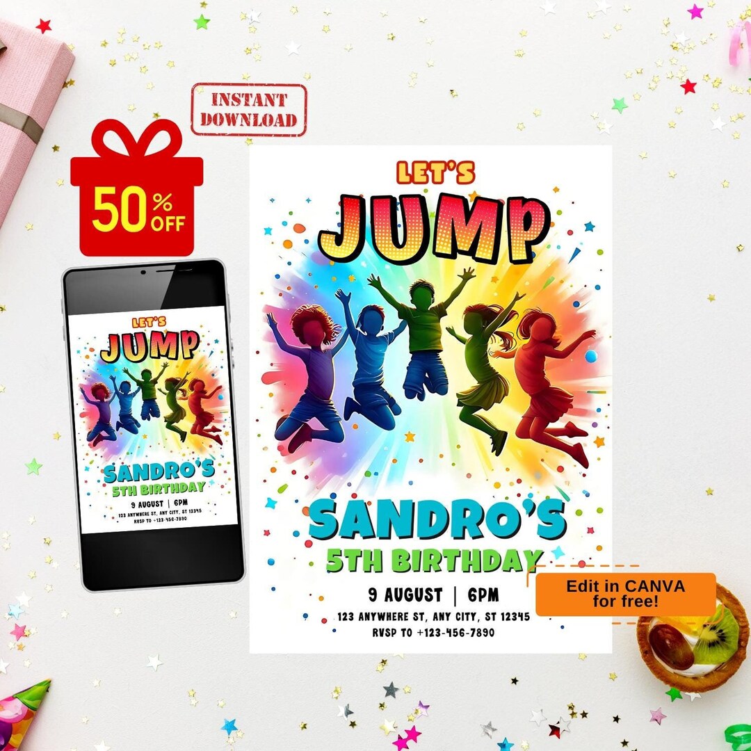 Jump Birthday Invitation, Trampoline Park Invitation, Trampoline ...