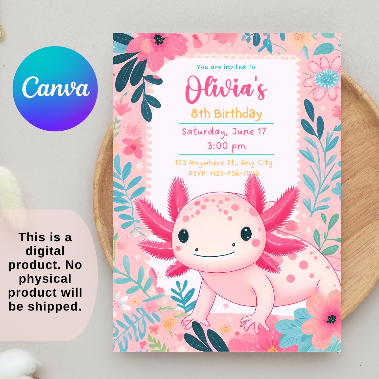 Axolotl Birthday Invitation, Axolotl Party Invitation, Axolotl ...