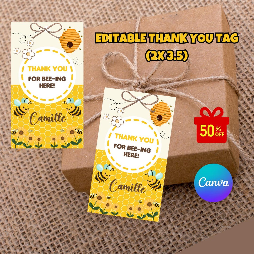 Honey Bee Birthday Thank You Tag DIGITAL | Baby Shower Favor Tag | Bee ...