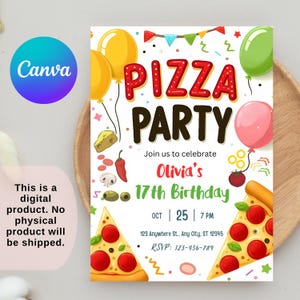 Pizza Birthday Invitation, Pizza Party Invitations, Pizza Invitation ...
