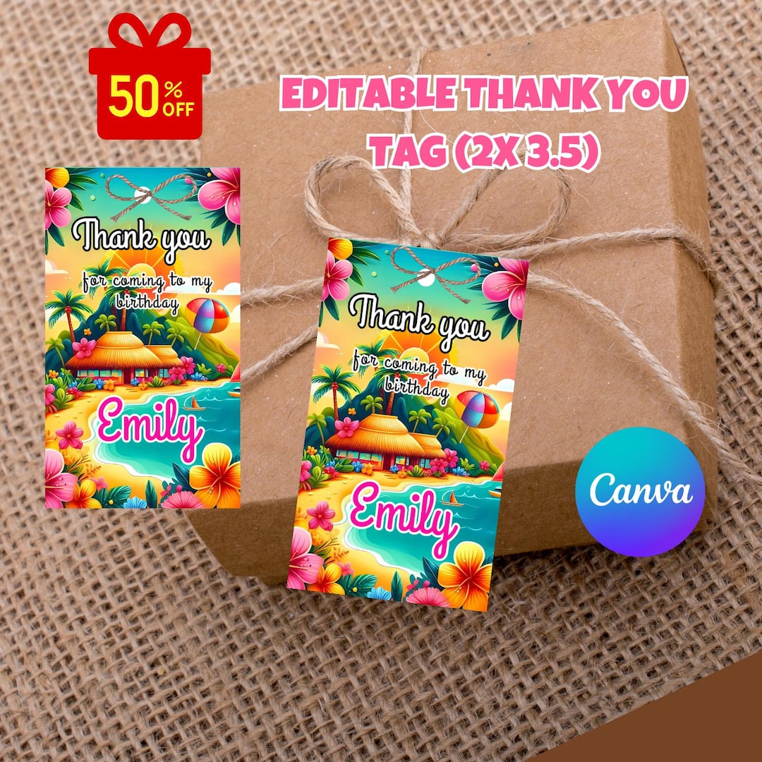 Luau Thank You Tags Hawaiian Party Favor Tags Aloha Gift Tags Tropical ...