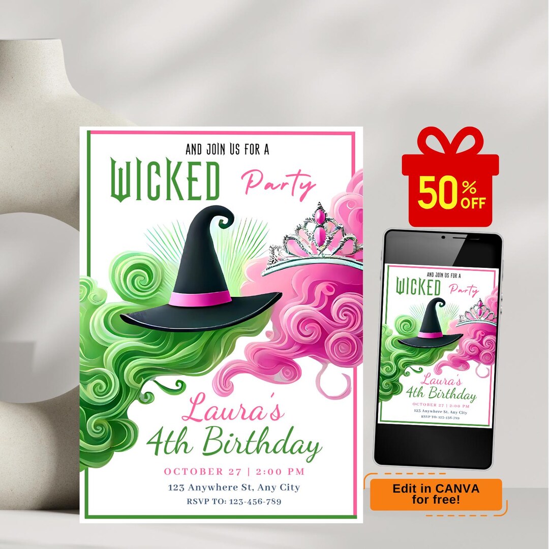 Witch Birthday Invitation, Witch Party Invitation, Witch Invitation ...