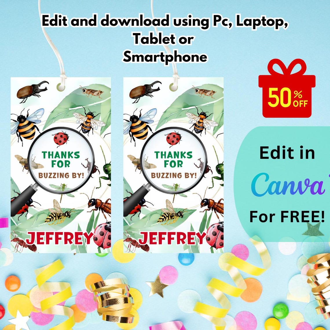 Bug Birthday Thank You Tag, Insect Party Favor (digital Download) - Etsy