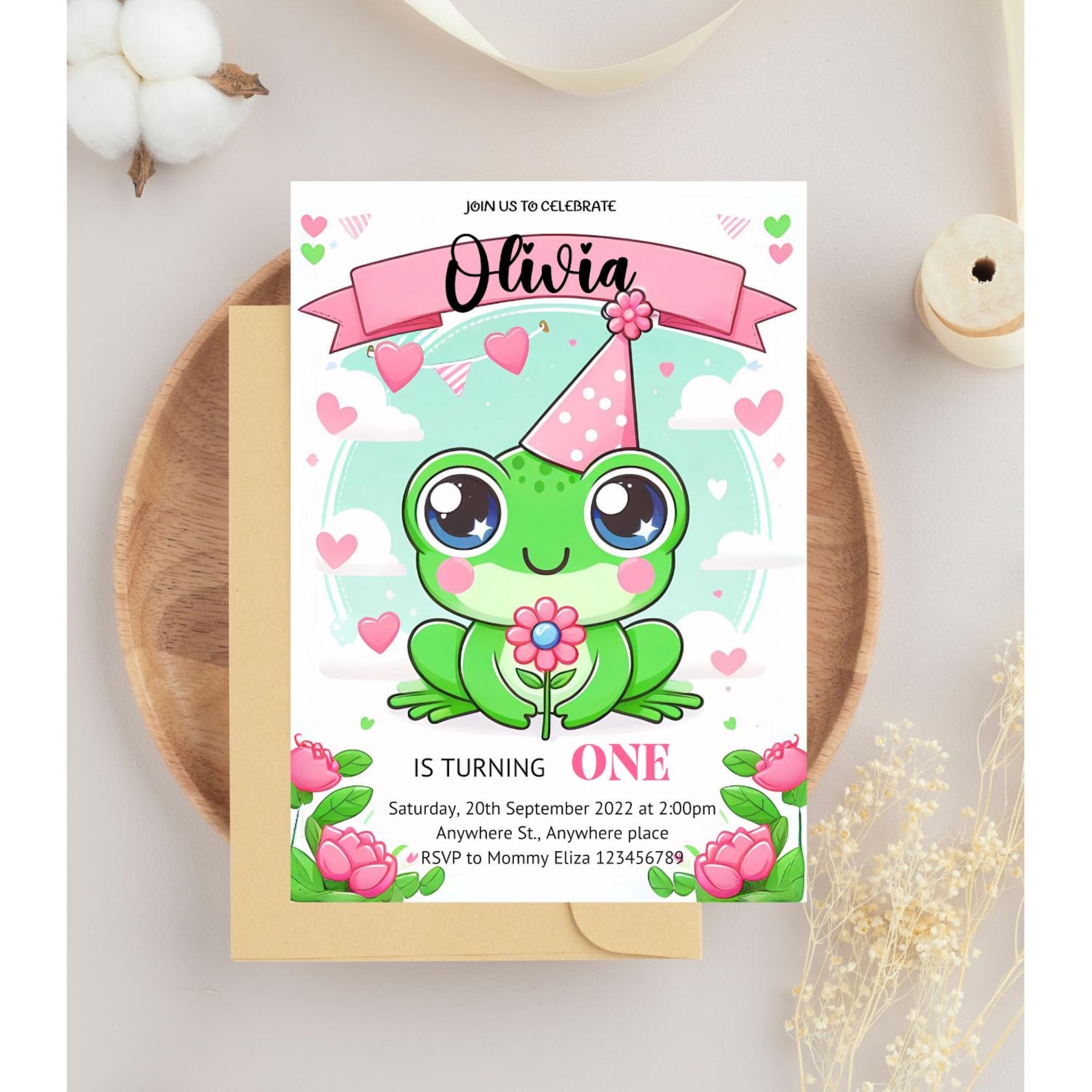 Frog Birthday Invitation, Frog Invitation, Frog Party Invitation, Cute ...