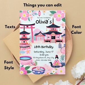 Japanese Themed Birthday Invitation, Editable Hibachi Party Invite ...