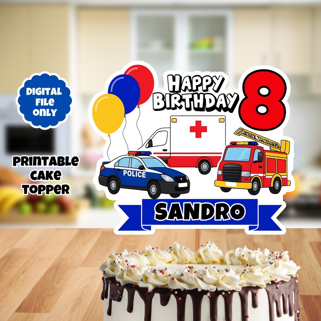 Personalized Emergency Vehicles Cake Topper, First Responders Party ...