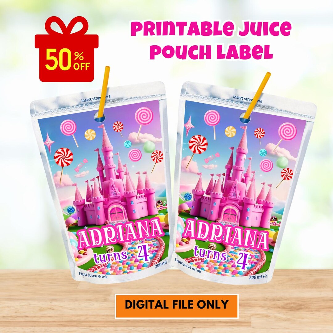 Editable Candyland Caprisun Label | Candy Land Juice Pouch Label Party ...