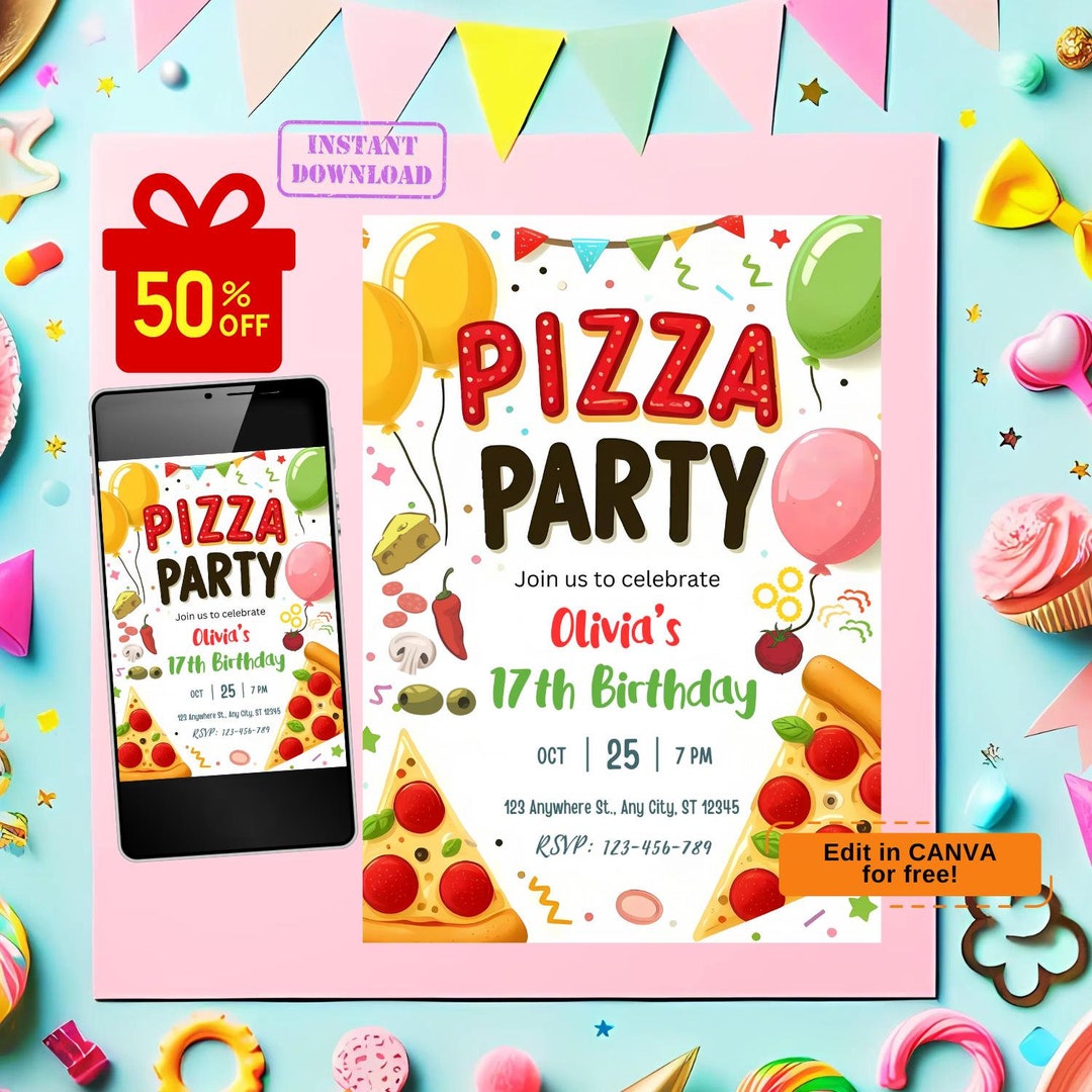 Pizza Birthday Invitation, Pizza Party Invitations, Pizza Invitation ...