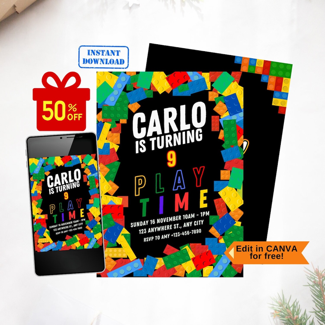 Building Blocks Birthday Invitation, Digital Birthday Invitation ...