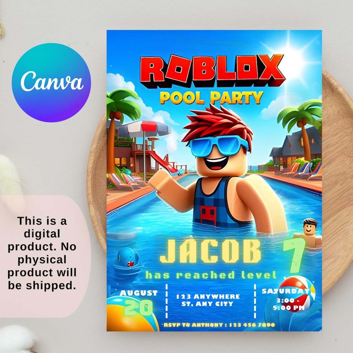 Roblox Pool Party, Roblox Birthday Invitation, Roblox Invitation ...