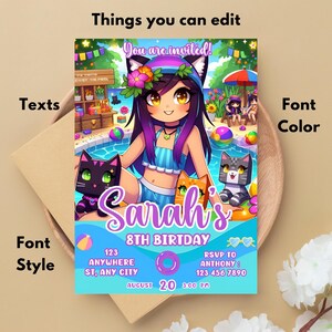 Editable Pool Party Birthday Invitation, Aphmau Birthday Invitation ...