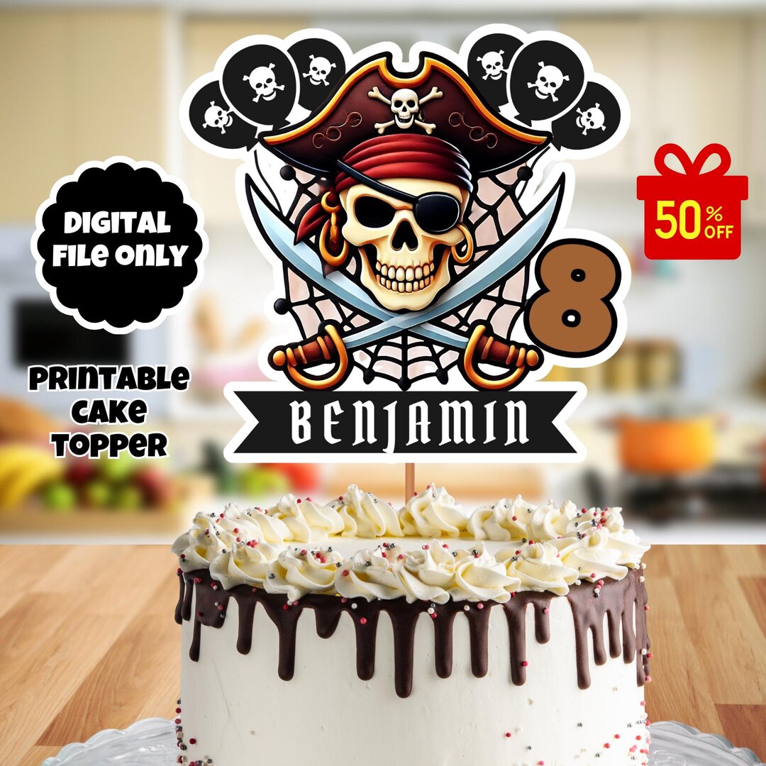 Personalized Pirate Cake Topper, Birthday Party Pirates Cake Topper ...