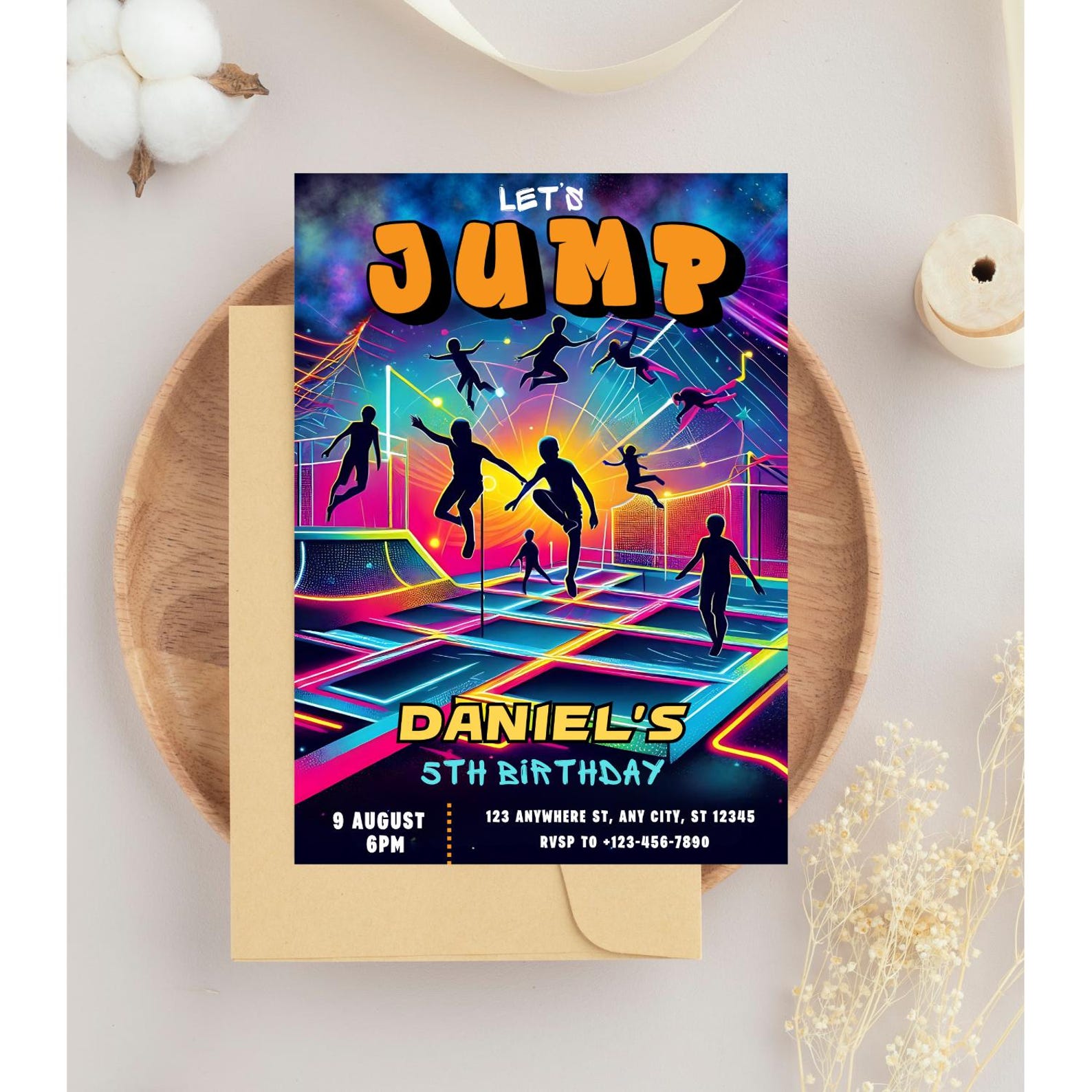Trampoline Park Party Invite, Trampoline Birthday Invitation, Jump ...