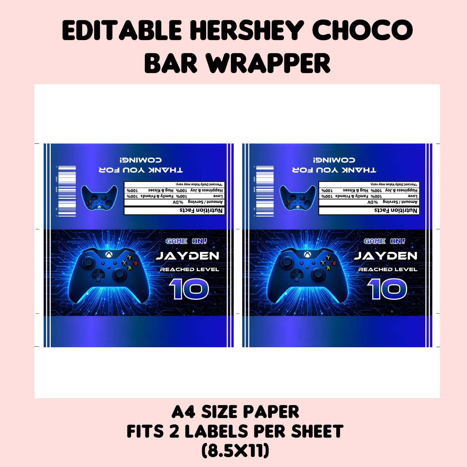 Editable Gamer Chocolate Bar Wrapper, Video Game Party Favor (digital ...