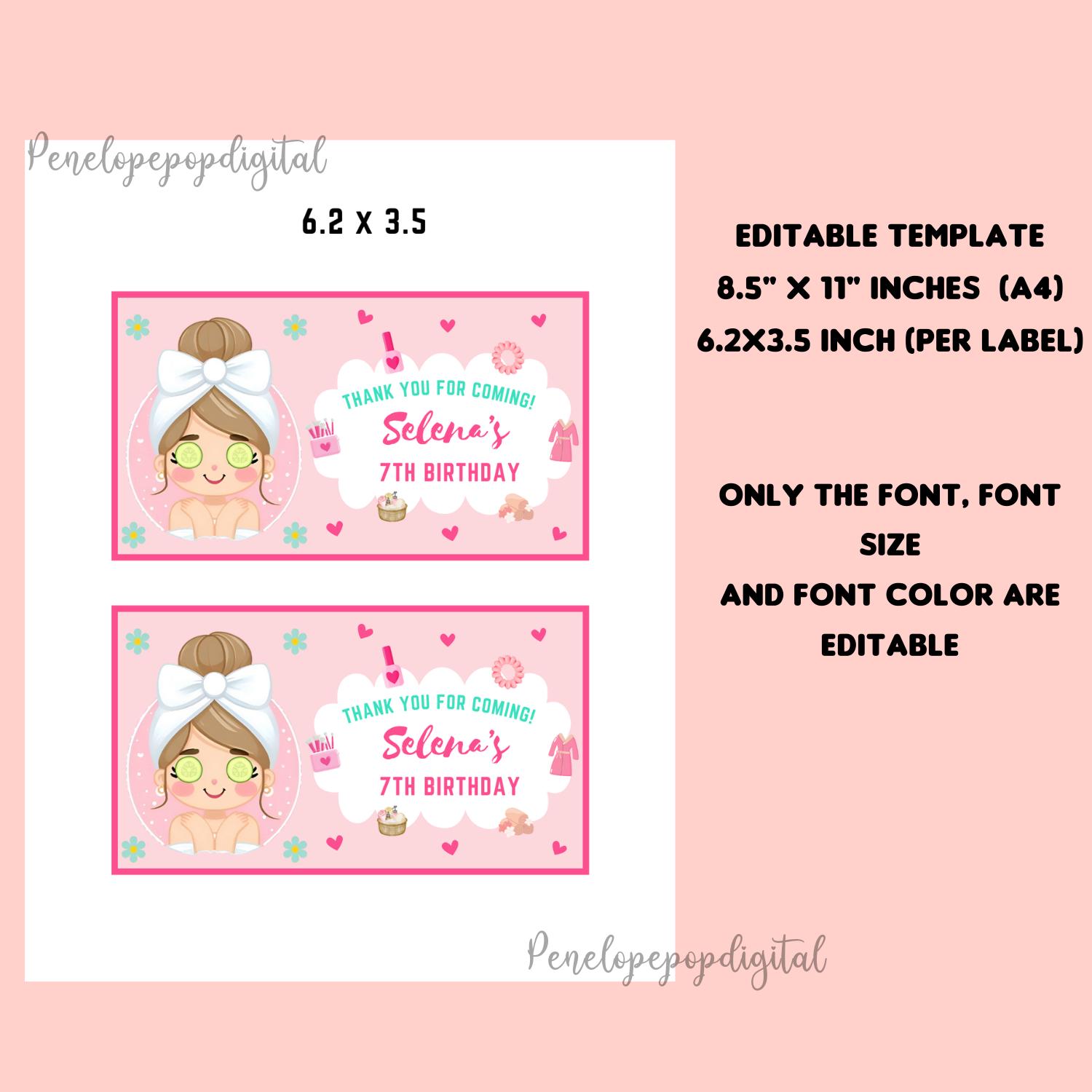 Spa Party Gable Box Label Girl Make up Slumber Party Favors Pamper ...