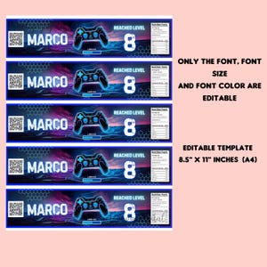 Editable Video Game Water Bottle Labels, Video Game Label, Gamer Water ...