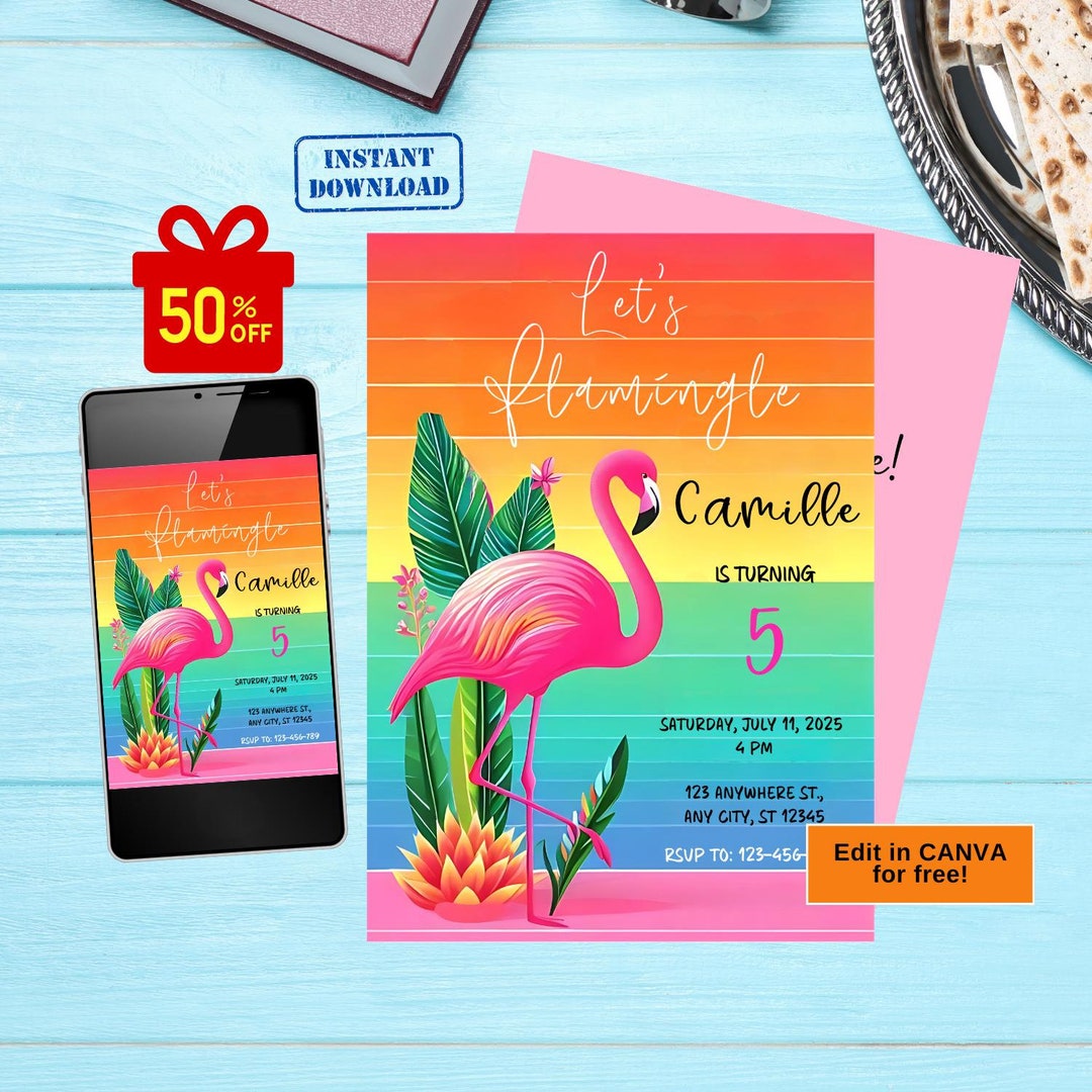 Flamingo Birthday Invitation, Flamingo Birthday Party Invitation, Pink ...
