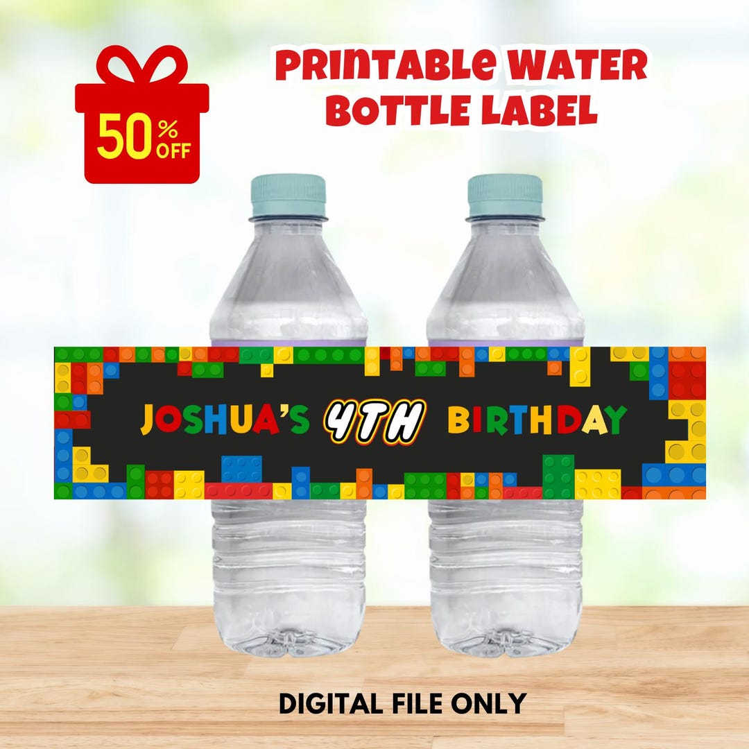 Building Blocks Water Bottle Label Printable Drink Label Template ...