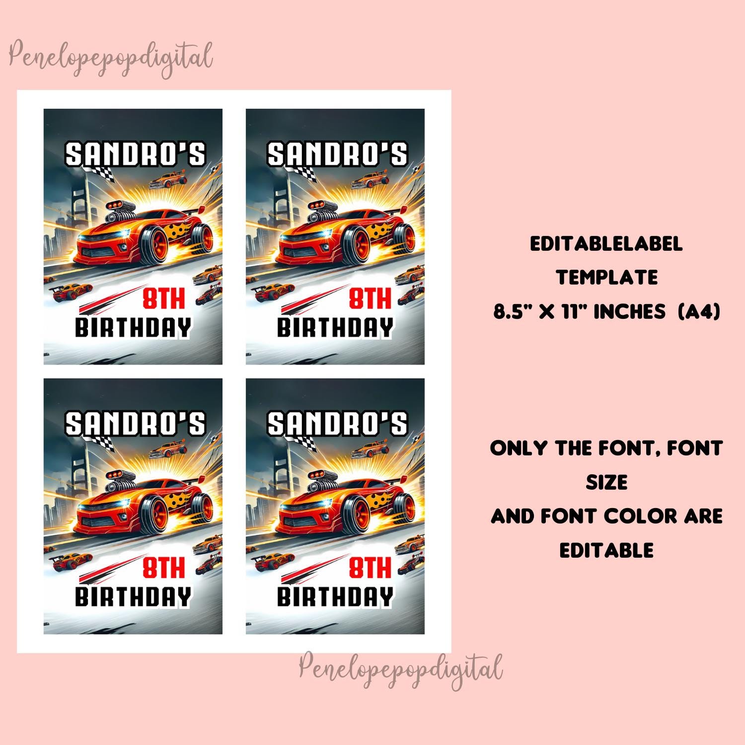 Hot Cars Party Juice Pouch Label Template, Editable Race Car Birthday ...