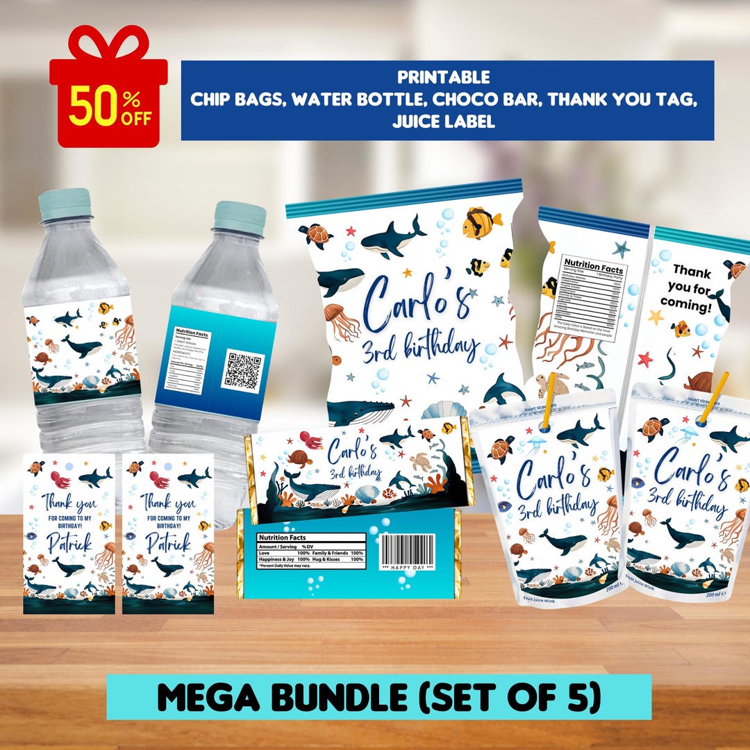 Editable Under the Sea Party Bundle, Ocean Theme Package, Chip Bag ...