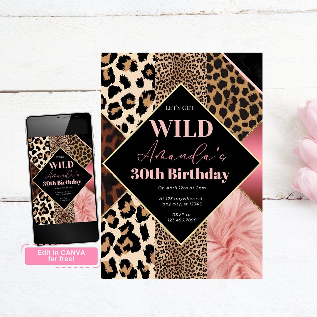 Pink Leopard Invitation, Editable Lets Get Wild Party Invitation ...