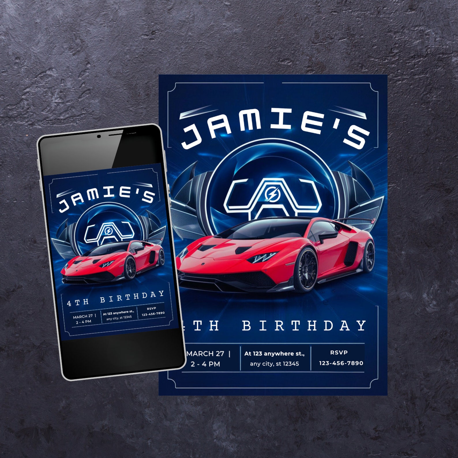 Red Race Car Birthday Party Invitation, Kids Speed Racing, Race Car ...