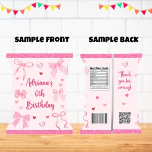 EDITABLE Pink Bow Birthday Chip Bag, Girl 1st Birthday Party Favors ...