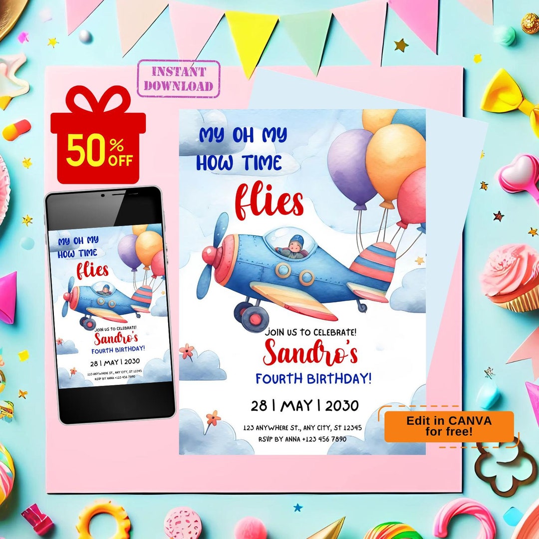 Airplane Birthday Invitation, Airplane Invitation, Airplane Party ...