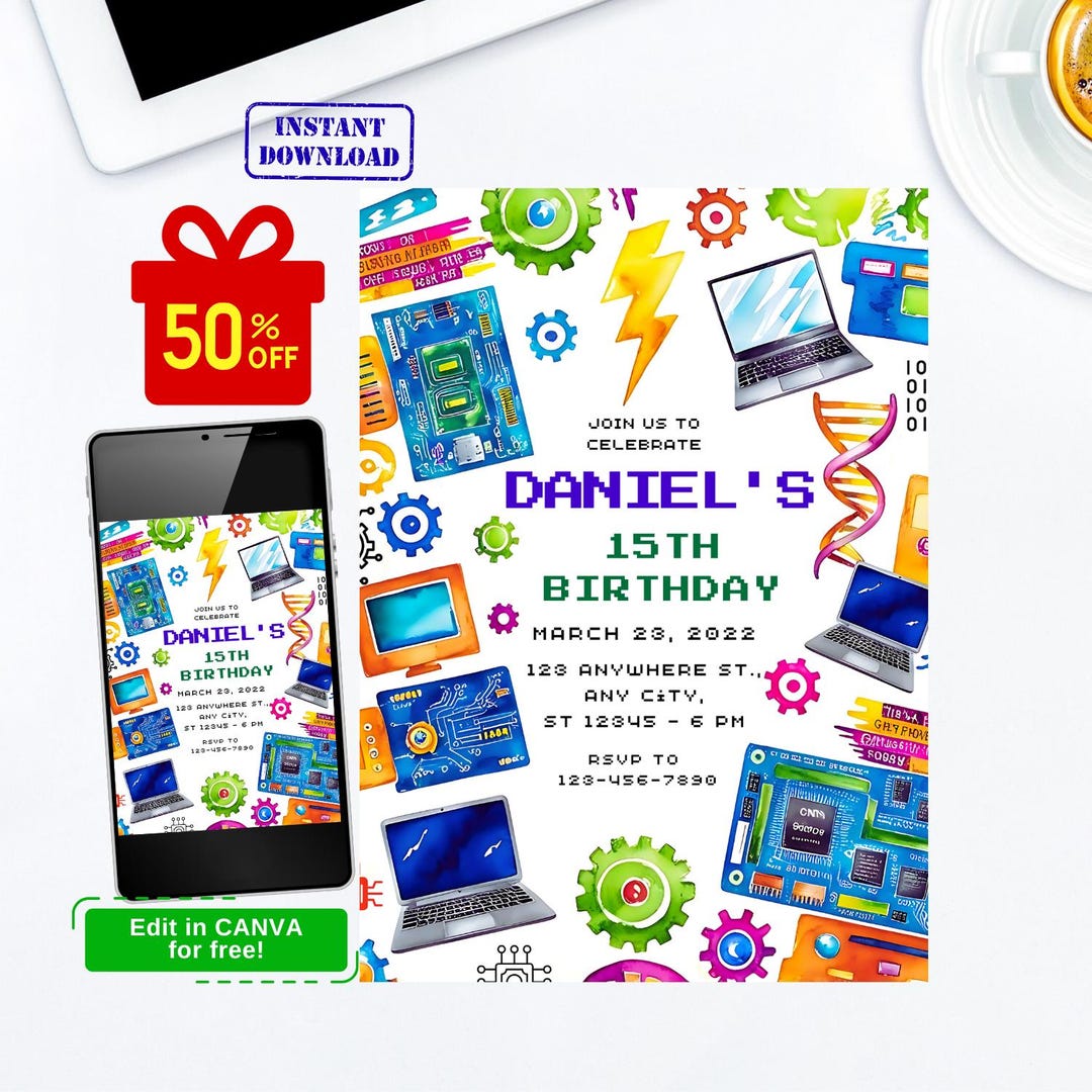 Coding Birthday Party Invitation, EDITABLE Programming Party Invite ...