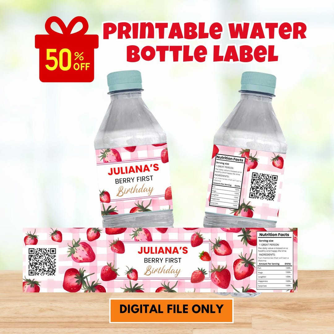 Editable Strawberry Water Bottle Label, Berry Water Bottle Label ...