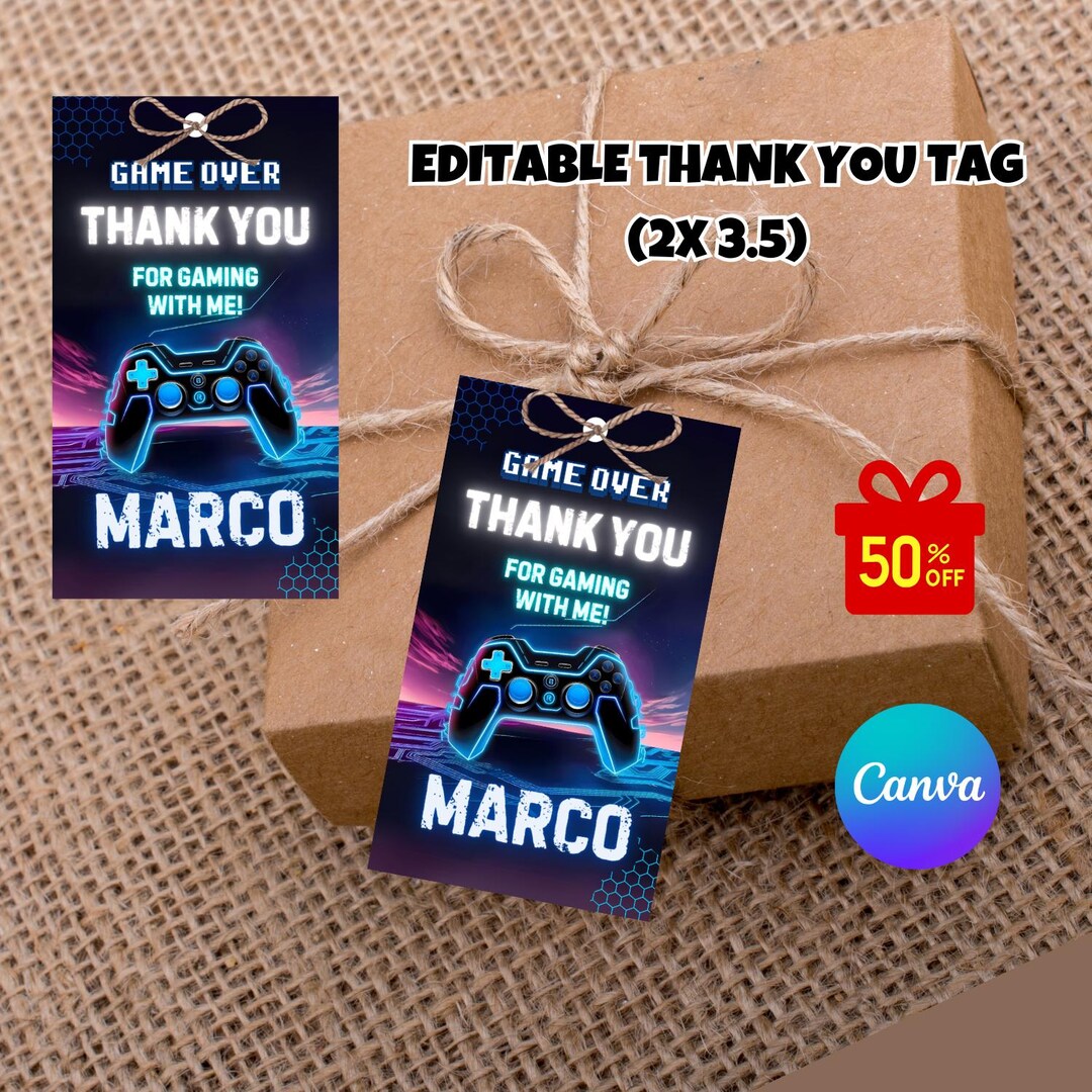 Editable Gamer Birthday Tags Video Game Thank You Tag Template Video ...