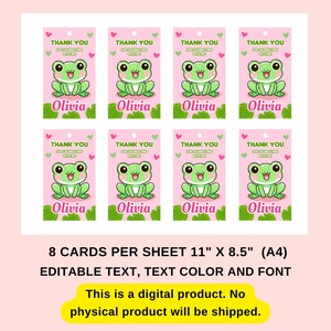 Editable Frog Thank You Tag, Frog Favor Tag, Frog Birthday Decorations ...