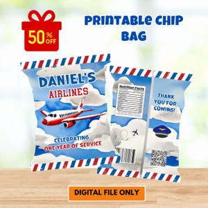 Editable Airplane Chip Bag Wrapper Labels Aircraft Birthday Party Chip ...