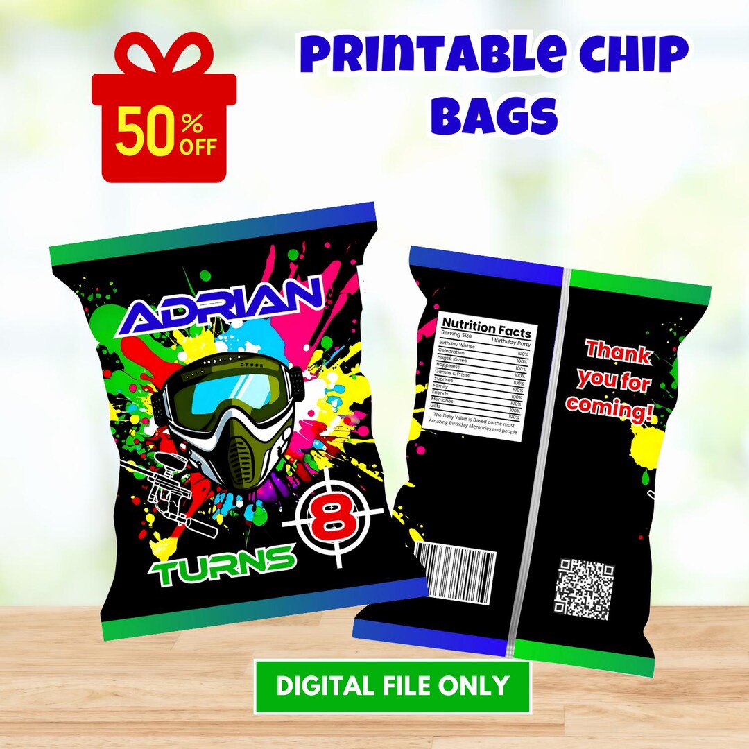 Editable Paintball Chip Bag Template, Paintball Chip Labels, Paintball ...