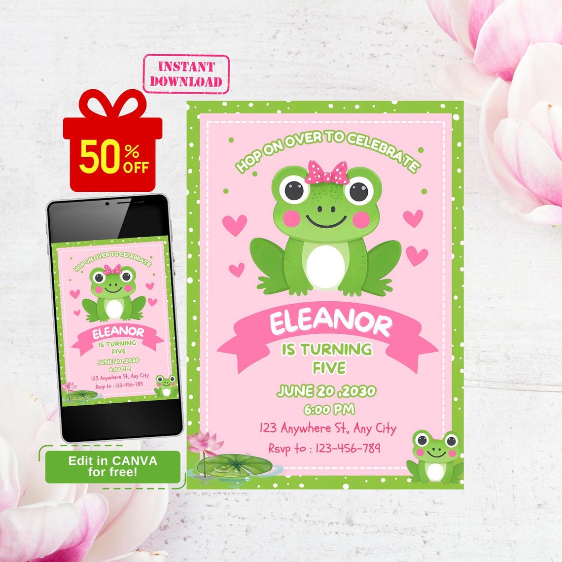 Frog Birthday Invitation, Frog Invitation, Frog Party Invitation, Cute ...