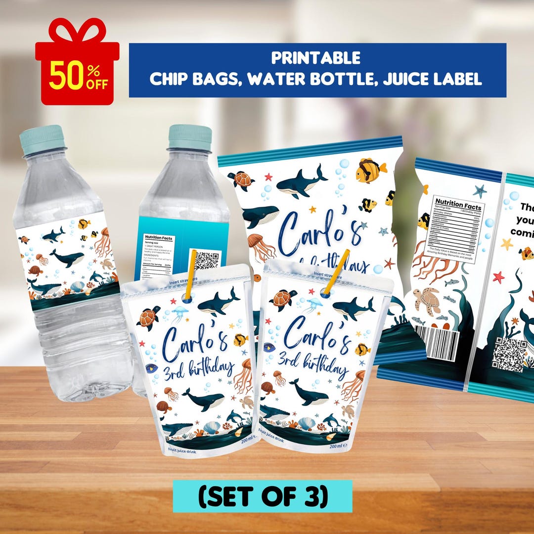 Editable Under the Sea Party Bundle, Ocean Theme Package, Chip Bag ...